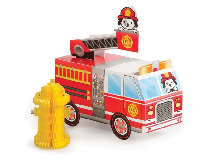 Firetruck Party Centerpiece, Firefighter Birthday Decorations, Table ...