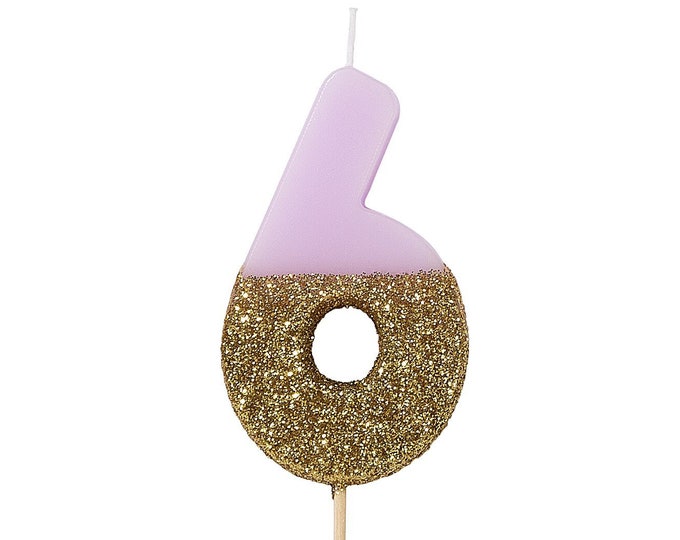 Gold and Pink Candle Number 6 Candle, 6th Birthday, Pink Birthday ...