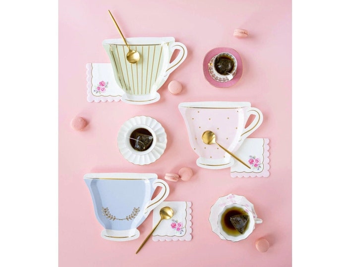 Tea Cup Party Plates 12ct - Garden Party Decorations, Bridal Shower Tea ...