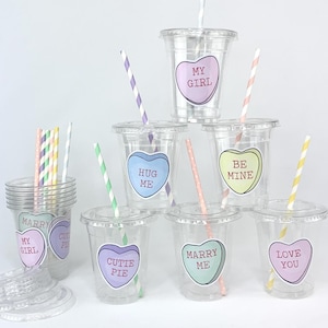 Conversation Heart Party Cups - Pastel Valentine's Day Party Favors ...