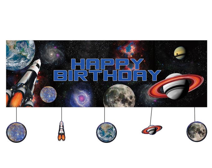 5' Birthday Banner - Galaxy Party, Space Party Decorations, Rocket ...