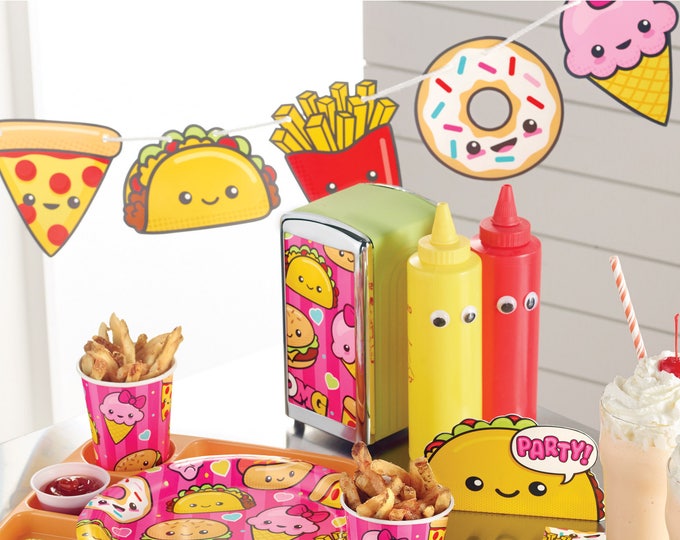 Junk Food Banner - Fast Food Party Garland, Kawaii Party Banner, Tween ...