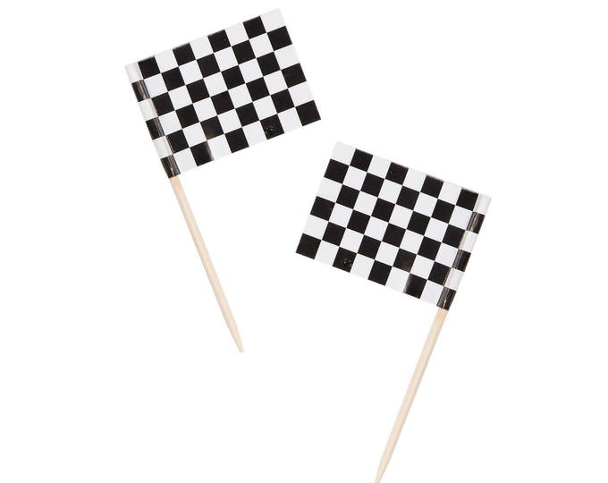 50 Racing Party Toppers - Checkered Flag, Food Pick, Cupcake Toppers ...