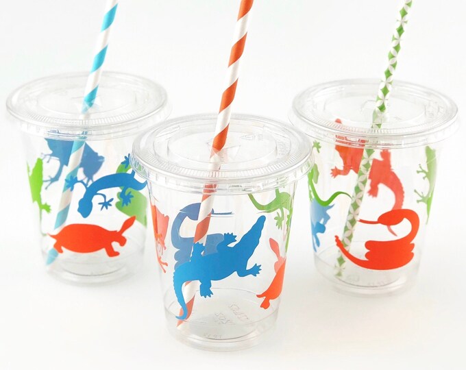 Reptile Party Cups 12oz Disposable Cup With Lid and Straw Snakes ...
