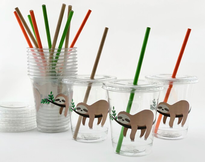Sloth Birthday Cups - Sloth Party Supplies, Sloth Party Favors, Sloth ...
