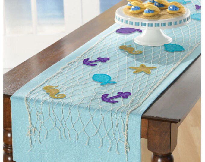 Mermaid Fishnet Table Runner With Paper Cutouts - Mermaid Party ...