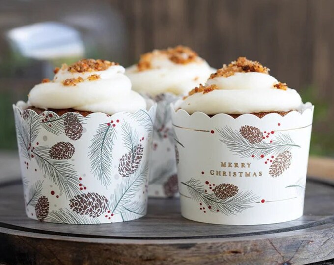 50 Christmas Baking Cups - Rustic Christmas Party Decorations, Holiday ...