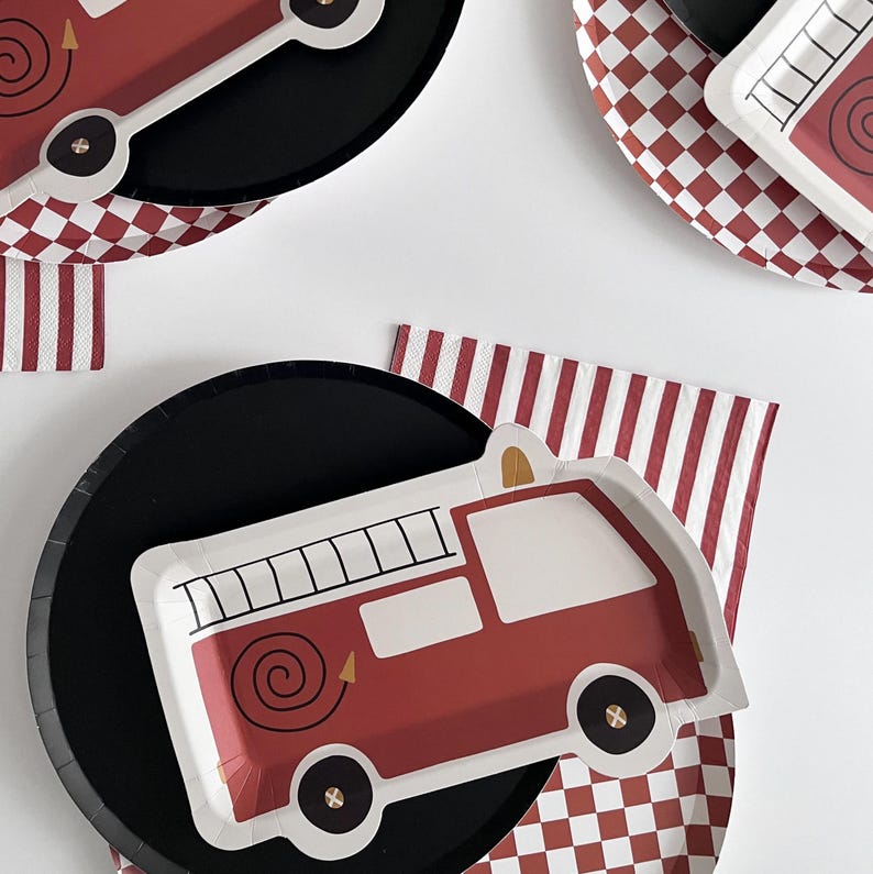 Red Firetruck Plates 12ct - Firefighter Birthday, First Responder Party ...