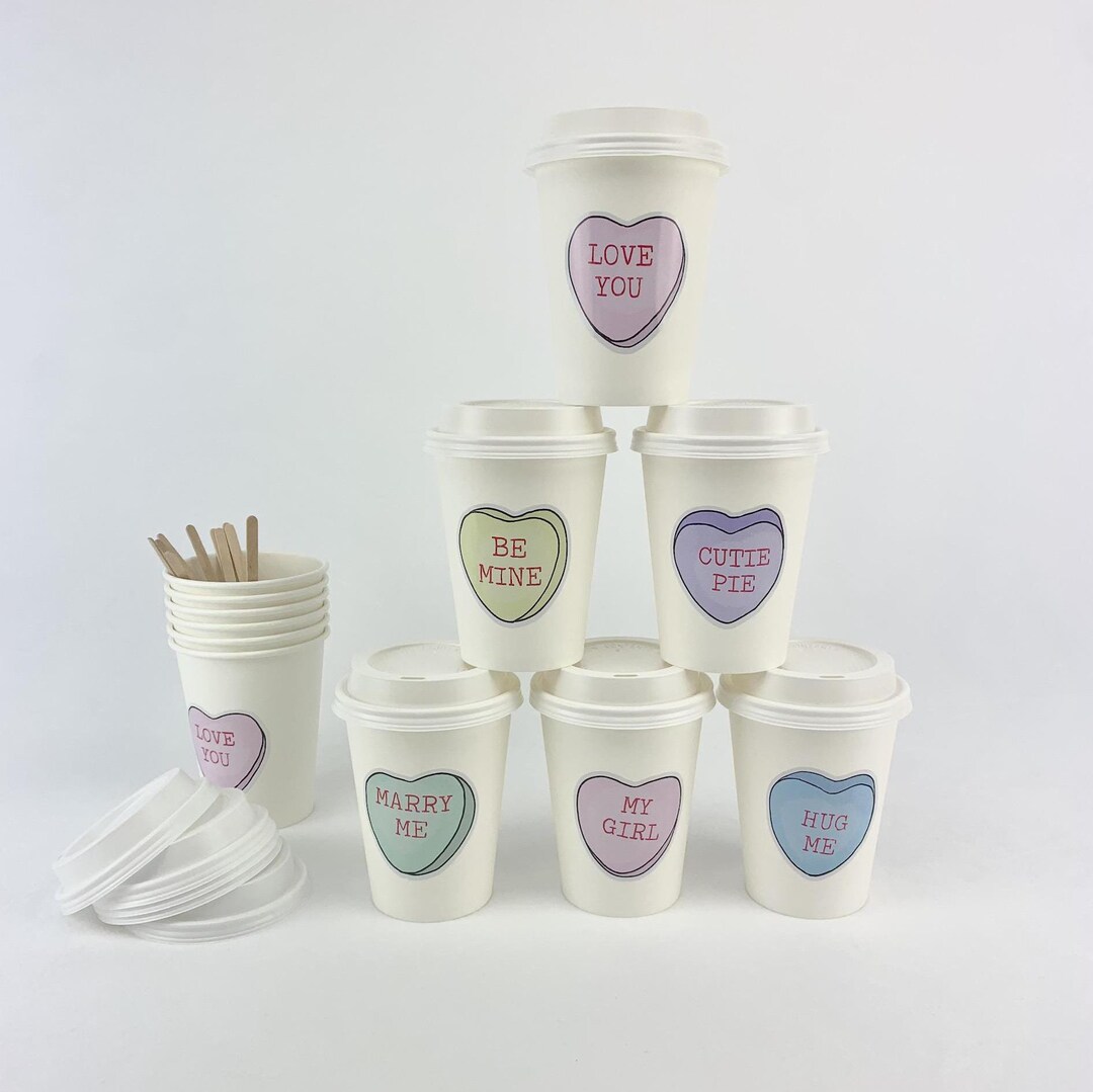 Pastel Conversation Heart Cups - Valentines Party Cups, Pastel ...