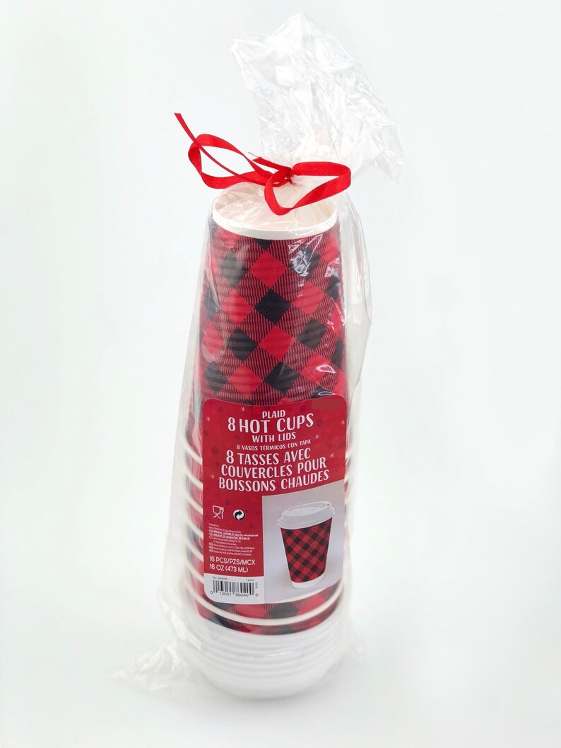 Buffalo Plaid Coffee Cups With Lids - Buffalo Plaid Party Supplies ...