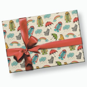 Rainy Day Gift Wrap - Rainbow Wrapping Paper, Umbrella Rain Boots ...