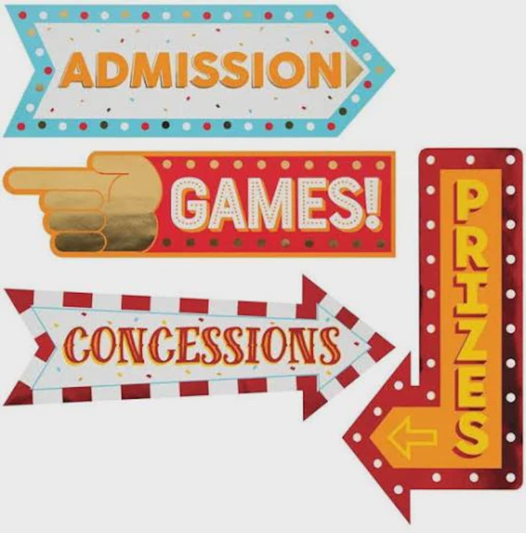 Carnival Party Sign Set – 4ct Foil Accent Paper Signs for Games, Prizes ...
