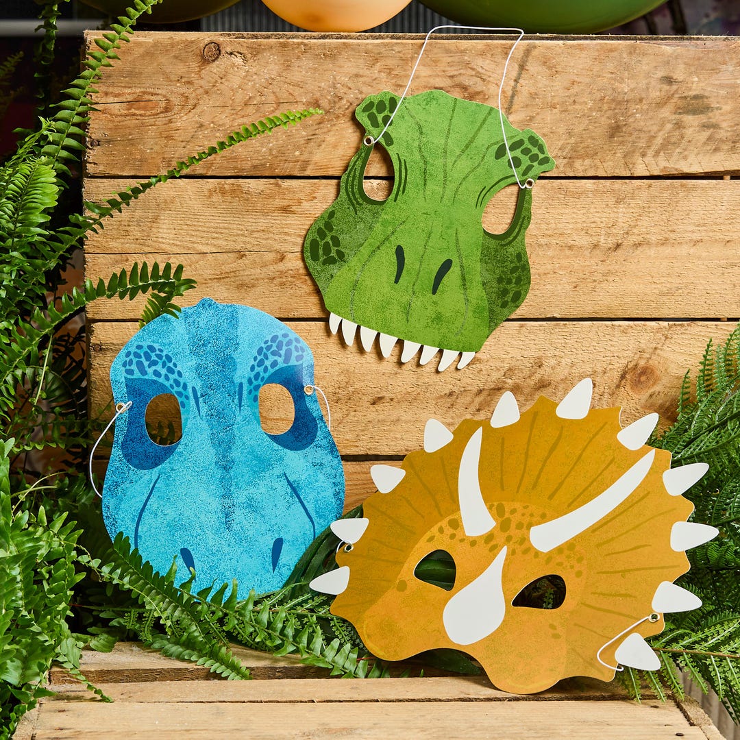 Dinosaur Party Masks for Kids 6ct – Large Cardstock Masks With Eye ...