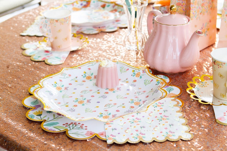 Floral Tea Party Plates - Garden Birthday Decorations, Bridal Shower ...