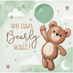 We Can Bearly Wait Napkins - Teddy Bear Baby Shower Napkins, Bearly ...