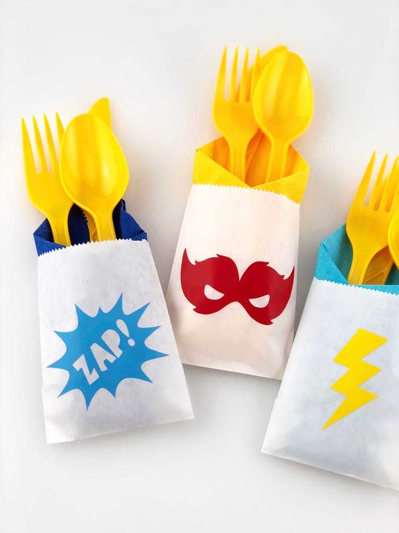 Superhero Cutlery Bags - Superhero Party Supplies Cutlery Bags ...