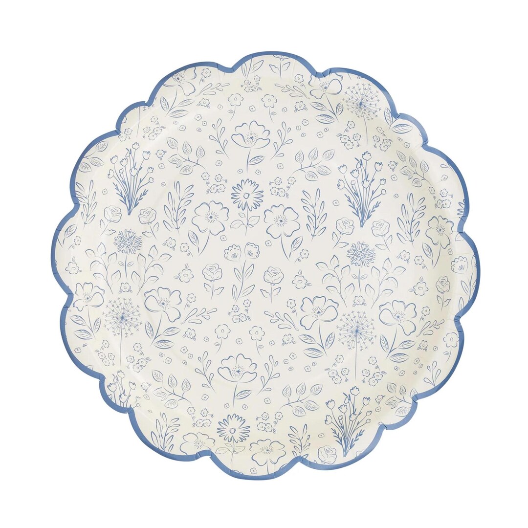 Blue Floral Party Plates - Something Blue Bridal Shower, Floral Garden ...
