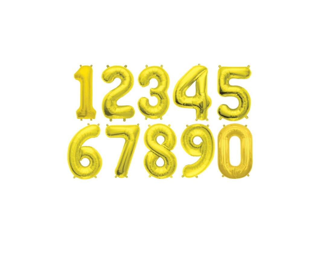 16" Gold Number Balloons - 1 Balloon, 2 Balloon, 3 Balloon, 4 Balloon ...
