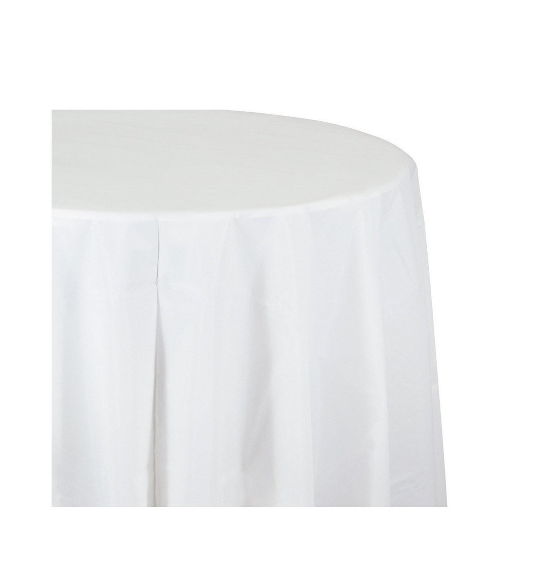 White Round Table Cover - Plastic Tablecloth, Party Tablecloth, Wedding ...