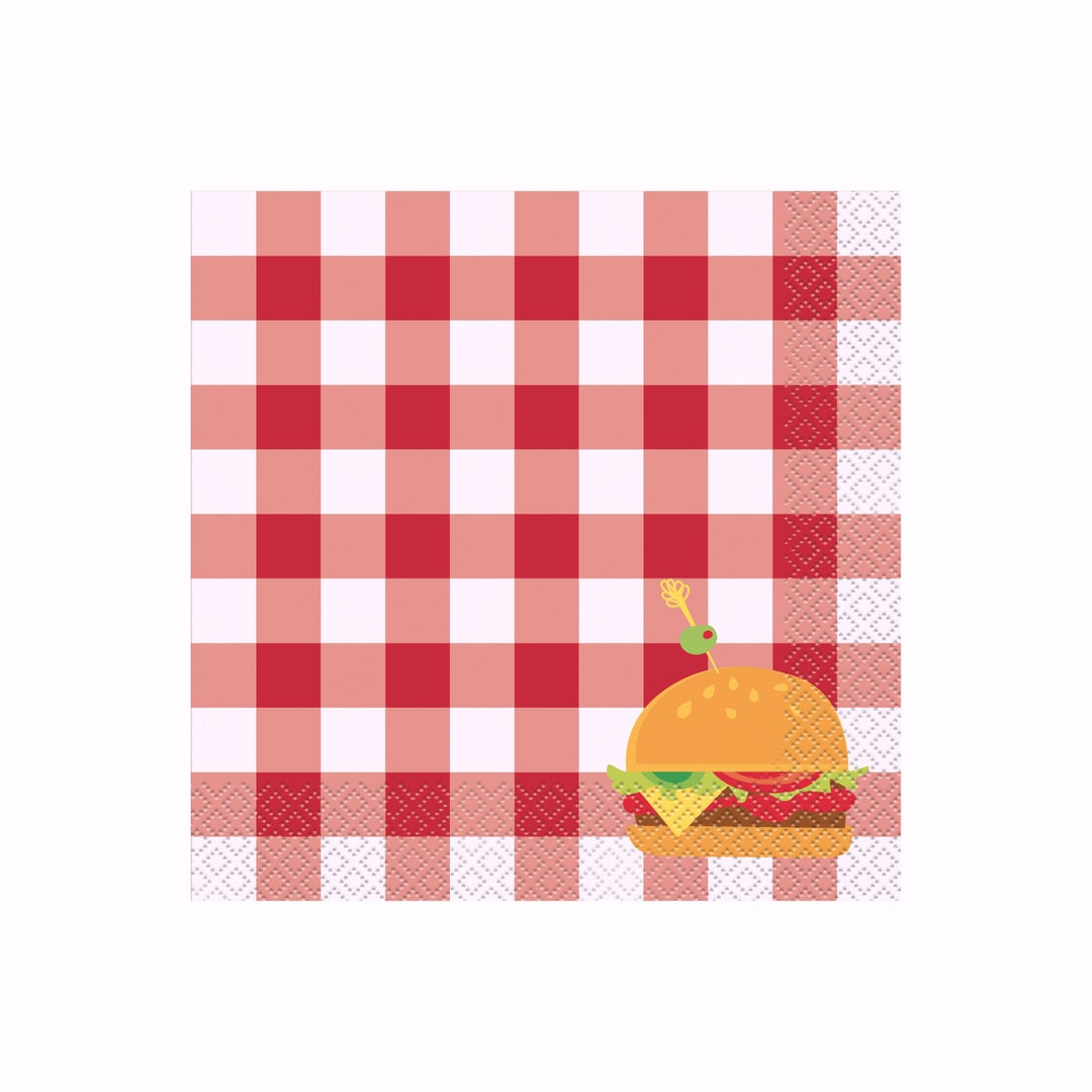 BBQ Party Napkins, Red Gingham Paper Napkins, Hamburger Party, Picnic ...