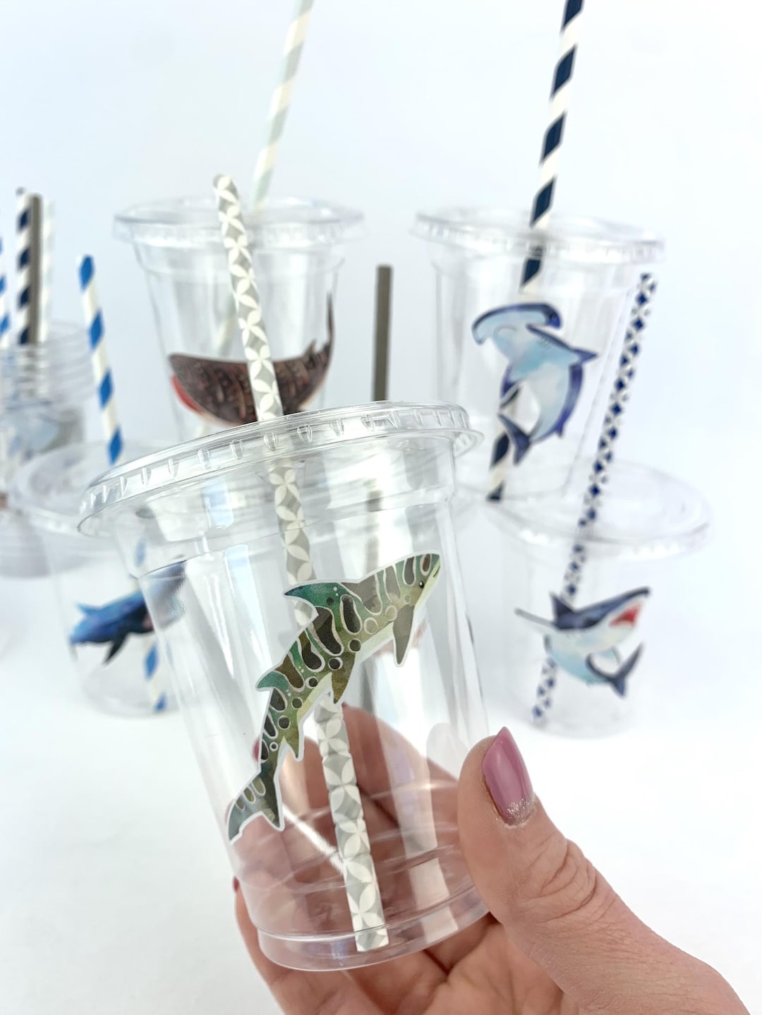 Shark Party Cups - Shark Birthday Decorations, Ocean Party, Shark Party ...