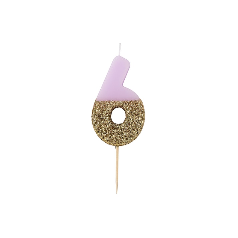 Gold and Pink Candle Number 6 Candle 6th Birthday Pink | Etsy