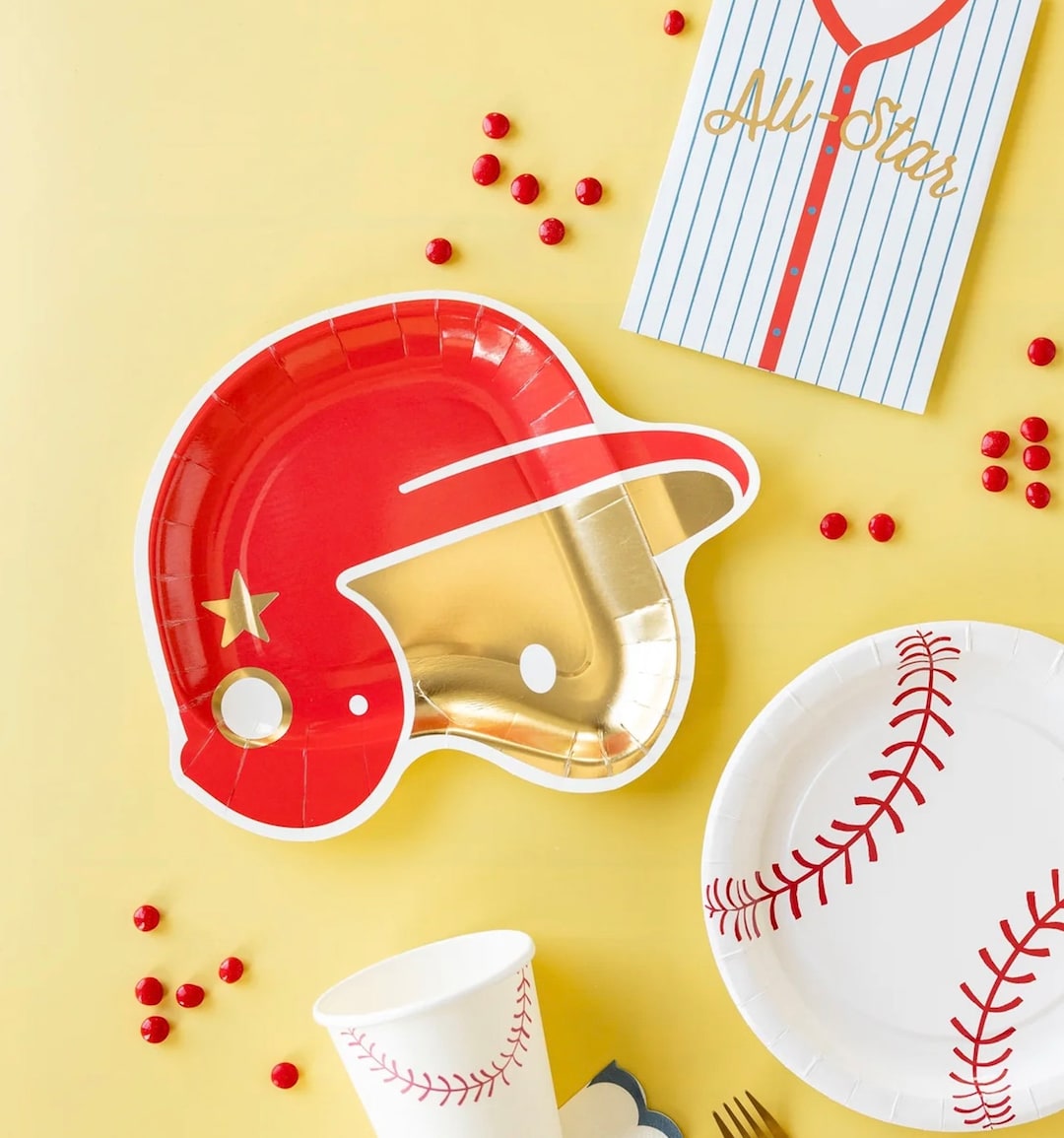 Baseball Helmet Plates 8ct - Paper Party Plates Boy First Birthday Our ...