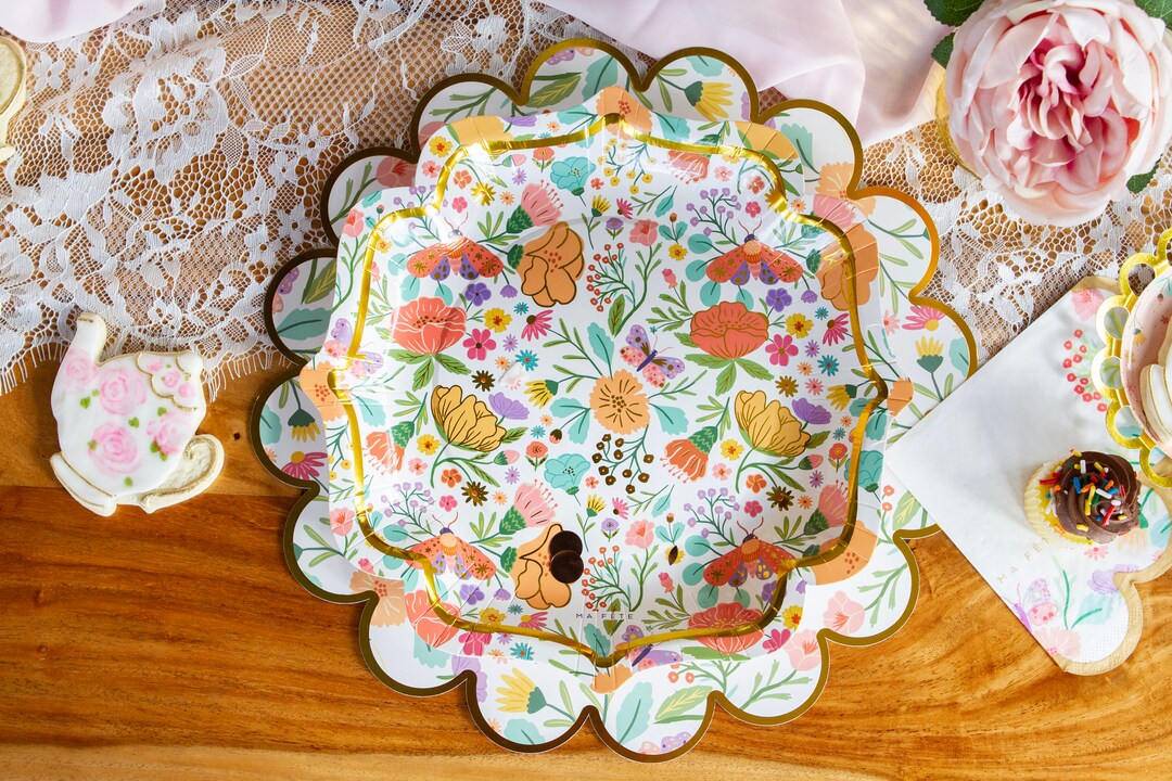 Floral Tea Party Plates - Garden Birthday Decorations, Bridal Shower ...