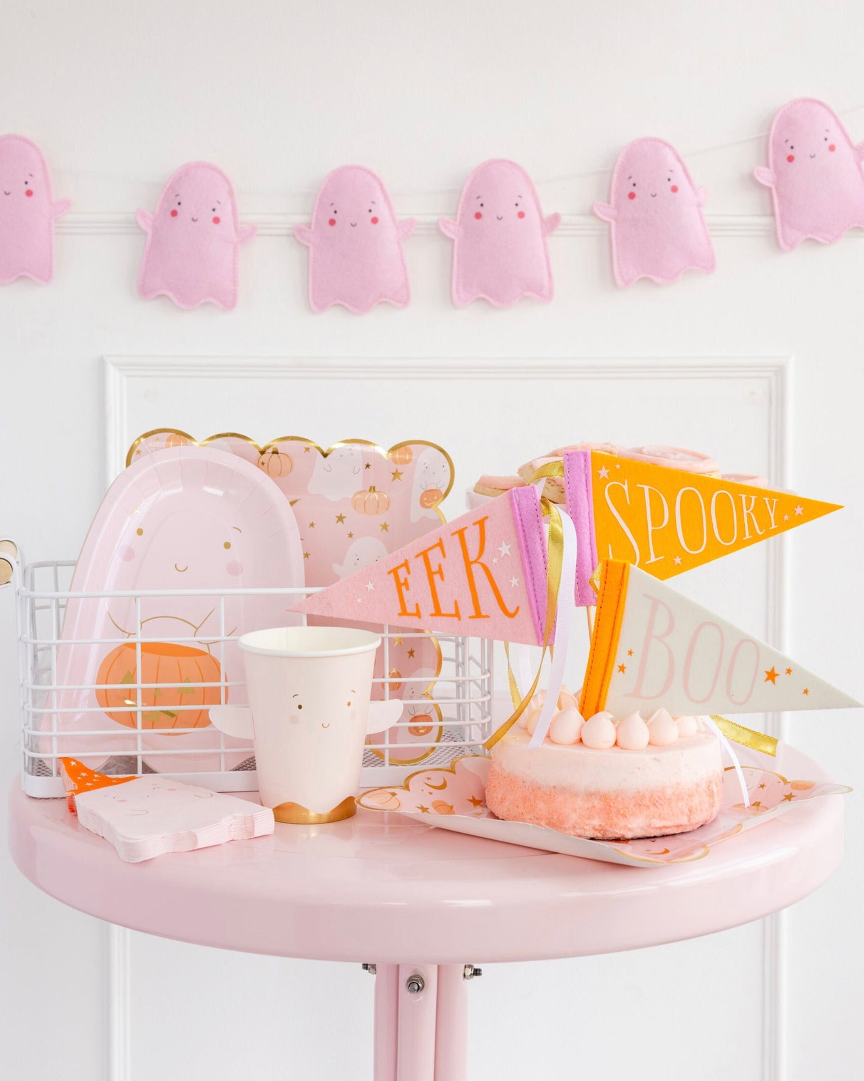 Pink Ghost Banner - Pink Ghost Party Decorations, Halloween Banner, Boo ...