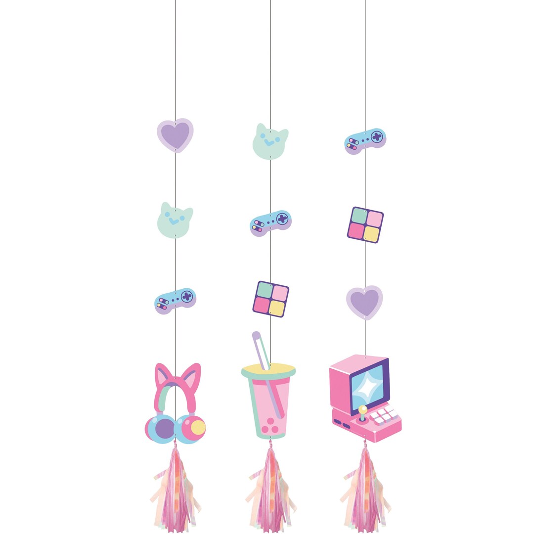 Gaming Hanging Decorations - Girl Gamer Party Decorations, Level up ...