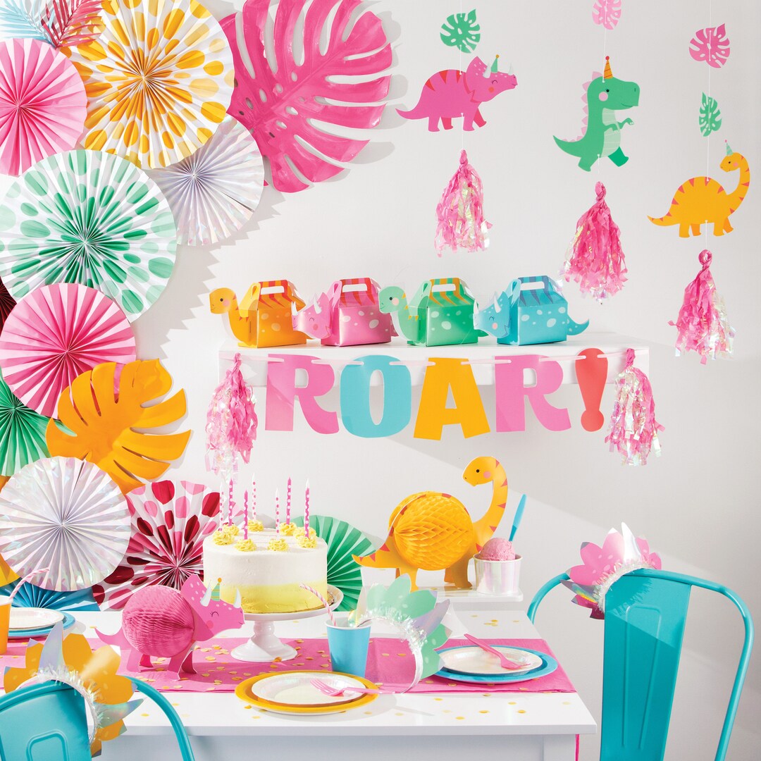 Dinosaur Party Banner - Dinosaur Birthday Banner, Pink Dinosaur Party ...