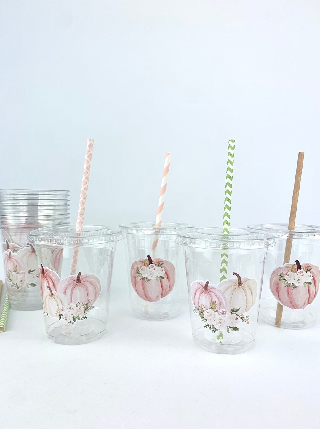 Pink Pumpkin Cups With Lids & Straws, Fall Party Decor, Little Pumpkin ...