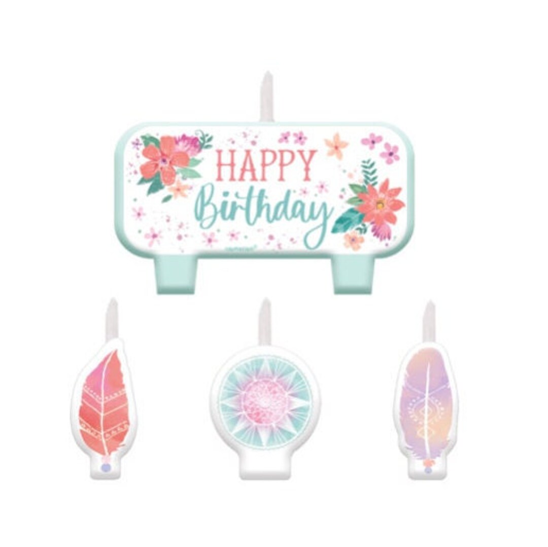 Boho Birthday Candles, Boho Cake Topper, Free Spirit Party, Floral ...