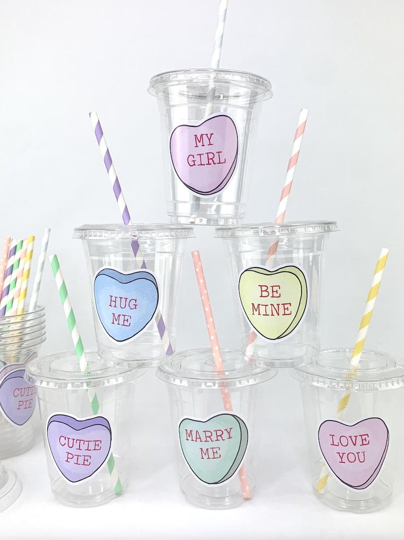 Conversation Heart Party Cups - Pastel Valentine's Day Party Favors ...