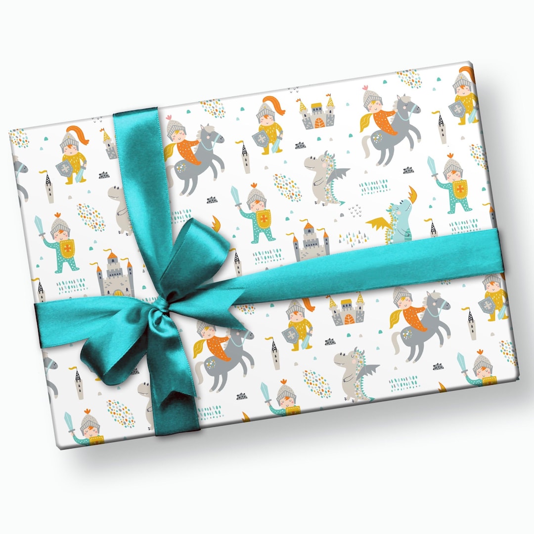 Knight Wrapping Paper - Dragon Wrapping Paper, Baby Shower Wrapping ...