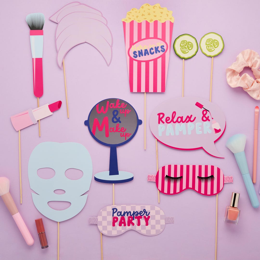 Pamper Party Photo Booth Props 11pc | Spa Birthday Decorations | Makeup ...