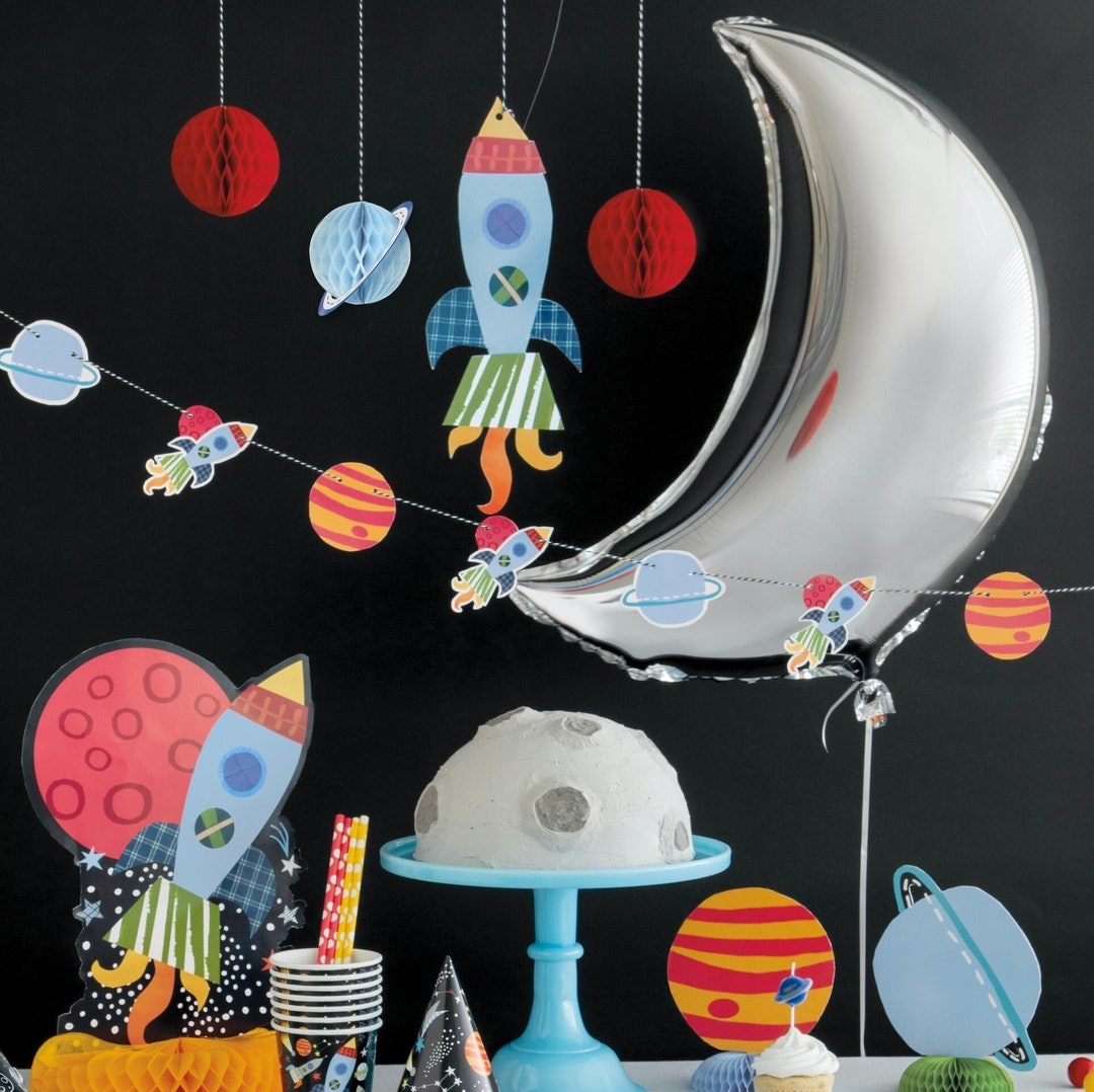 Silver Moon Balloon - Space Birthday Decorations, Space Party ...