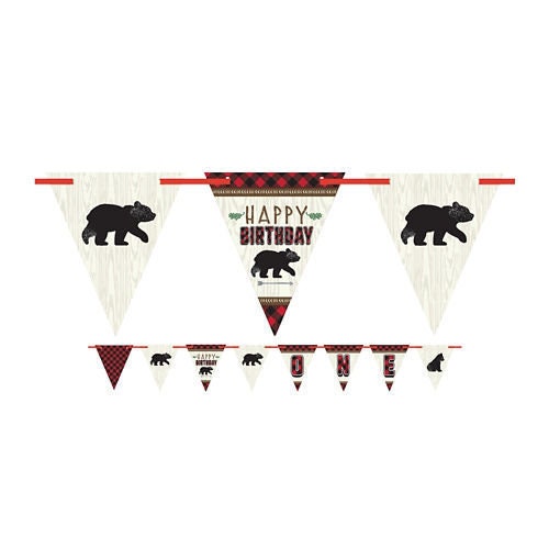 Lumberjack Birthday Banner Buffalo Plaid Party Woodland | Etsy