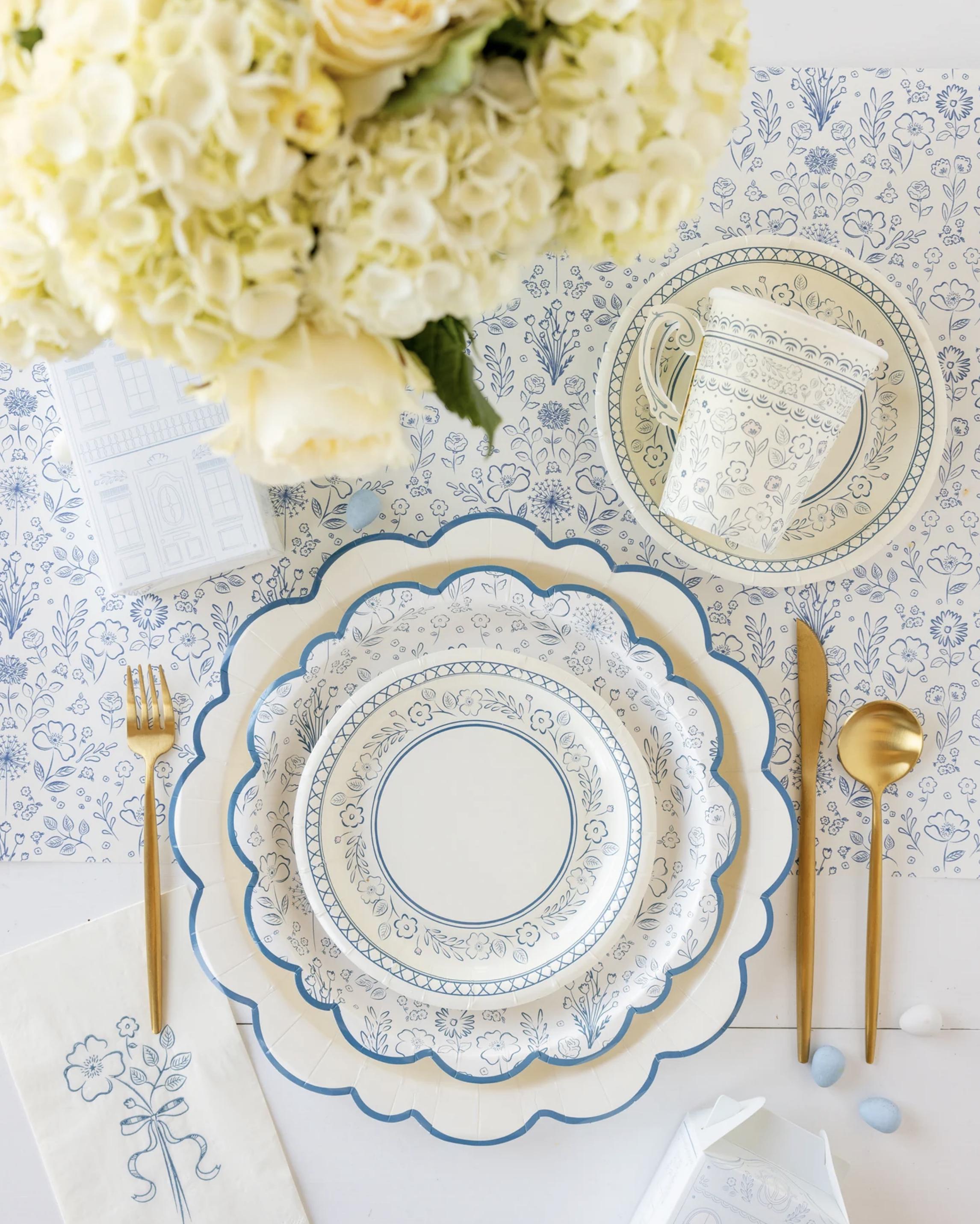 Blue Floral Party Plates - Something Blue Bridal Shower, Floral Garden ...