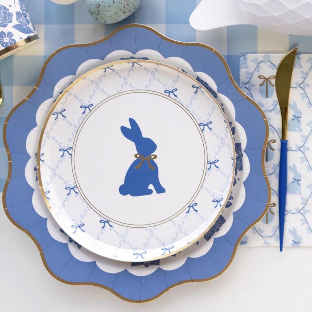 Blue Bunny Party Plates 8ct - Bow Plates, Something Blue Shower, Spring ...