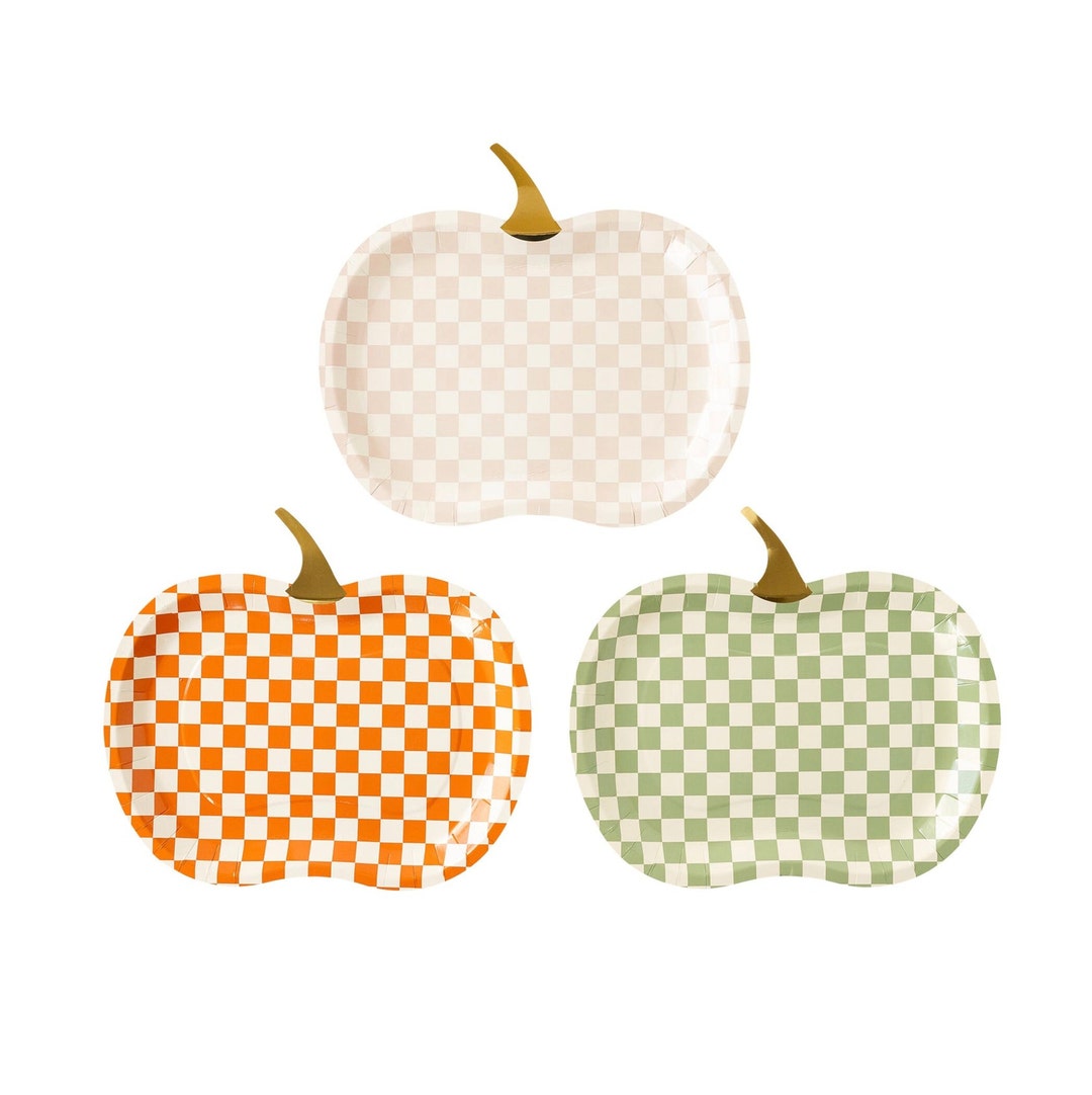 Checkered Pumpkin Party Plates - Thanksgiving Party Supplies, Harvest ...
