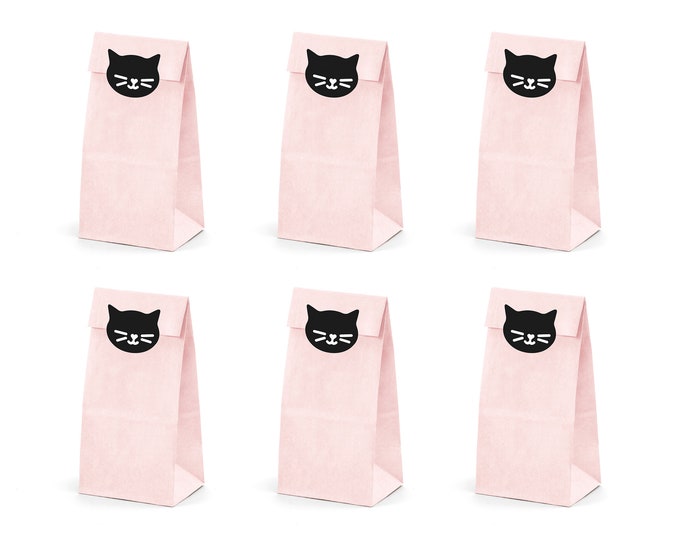 6 Cat Party Favor Bags - Kitty Party Decorations, Cat Birthday Supplies ...