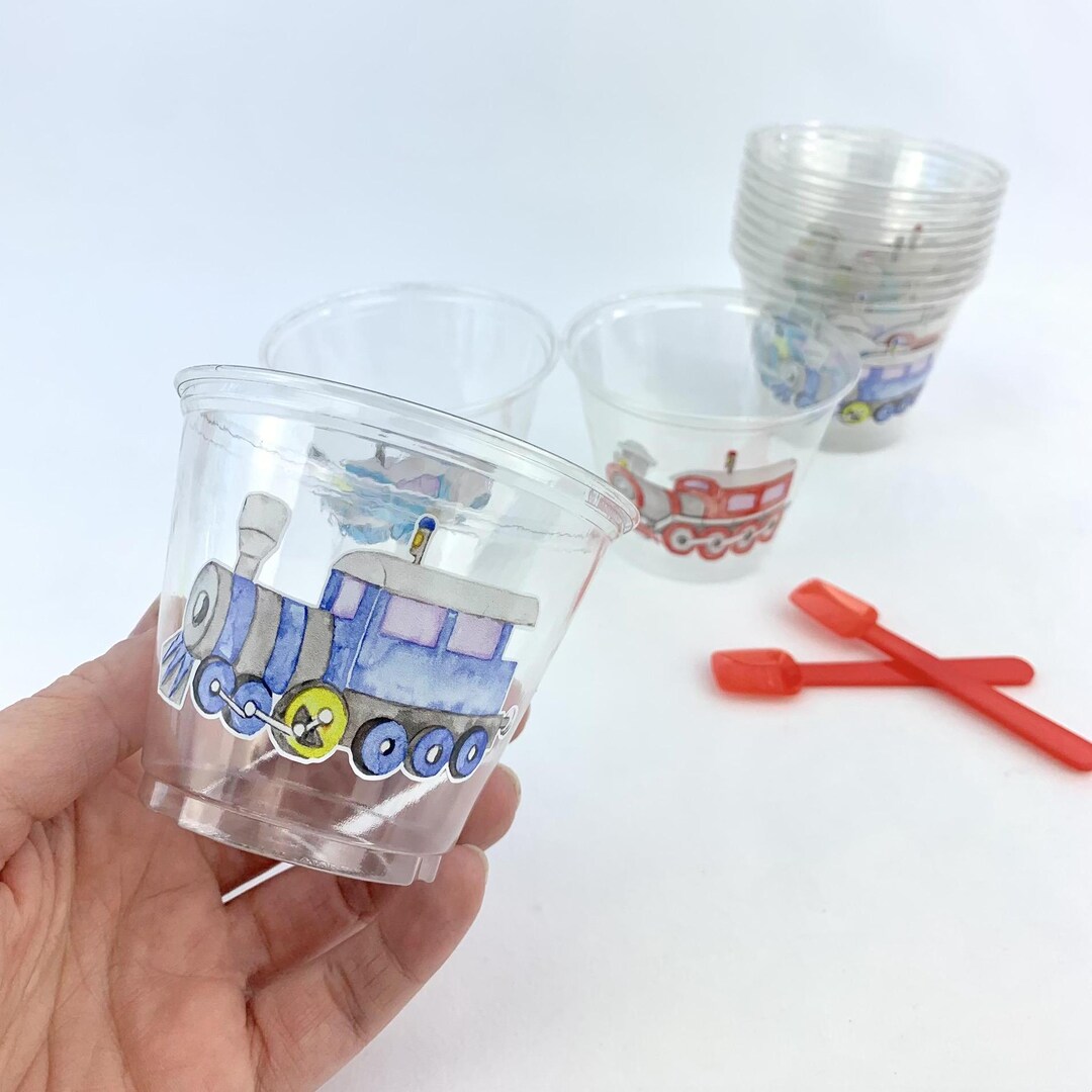 Train Party Snack Cups 12ct - Train Birthday Cups, Transportation Party ...