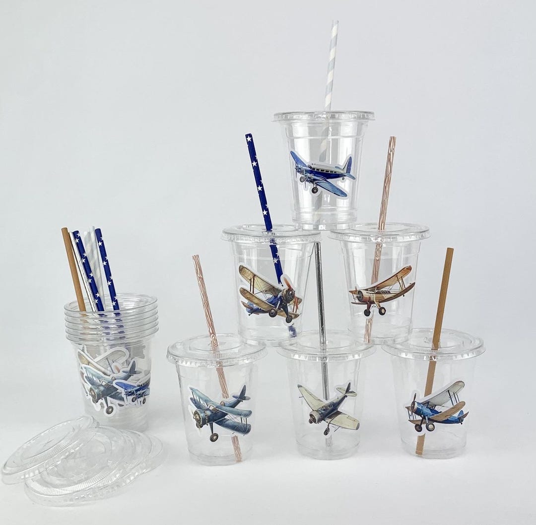 Vintage Airplane Cups 12ct - Plastic Cups, Vintage Airplane Party ...