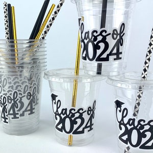 Graduation Cups, Class of 2024, Black and Gold Graduation, 2024 Cups ...