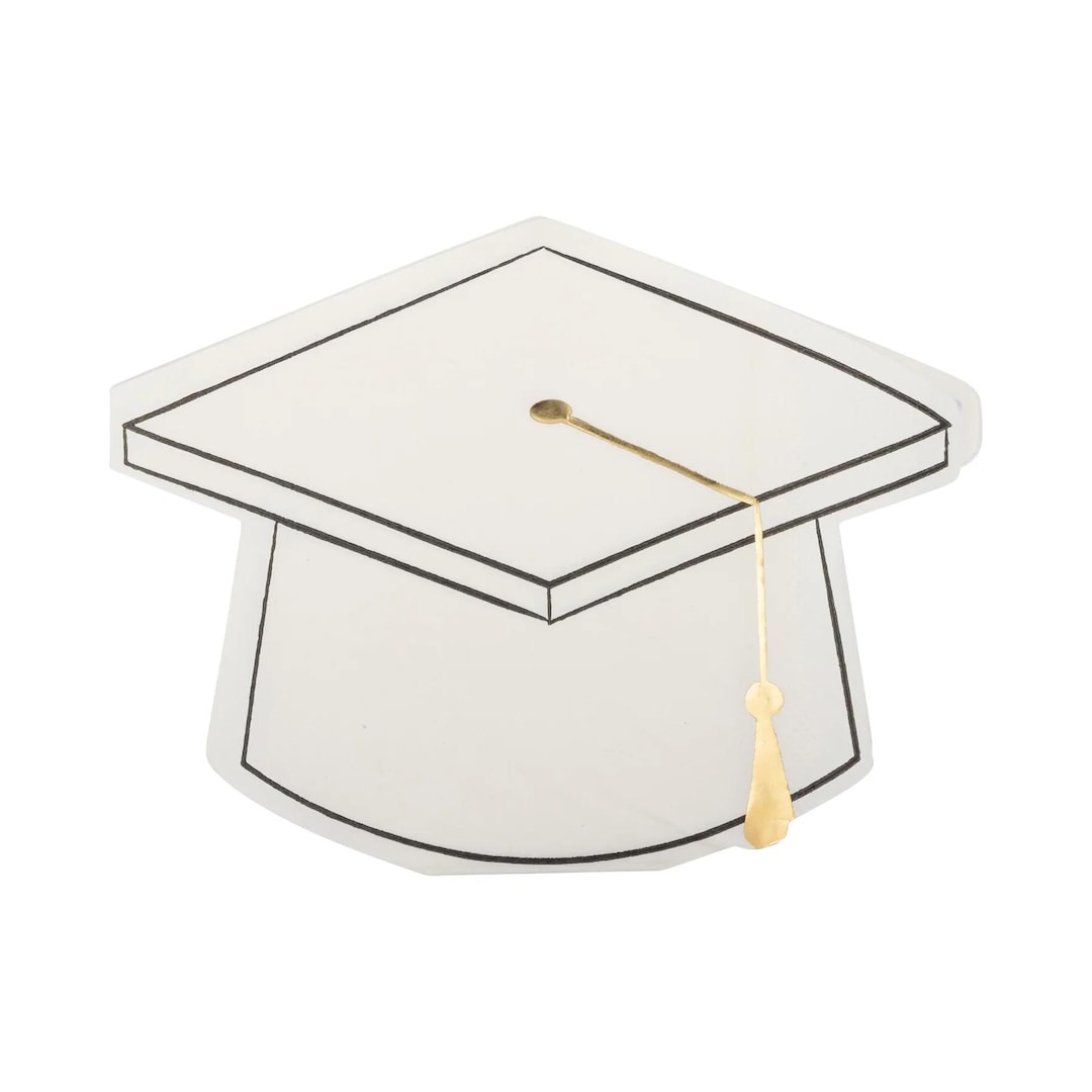 White Graduation Cap Napkins 18ct – Shaped Paper Napkins With Gold Foil ...