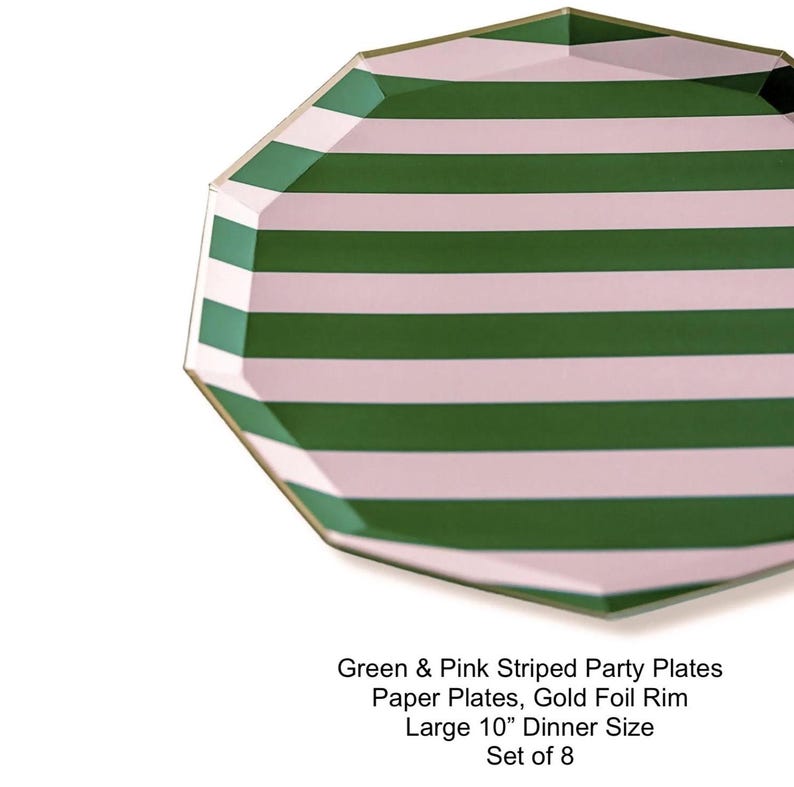 Pink & Green Stripe Paper Plates 8ct - Pickleball Party, Golf Birthday ...
