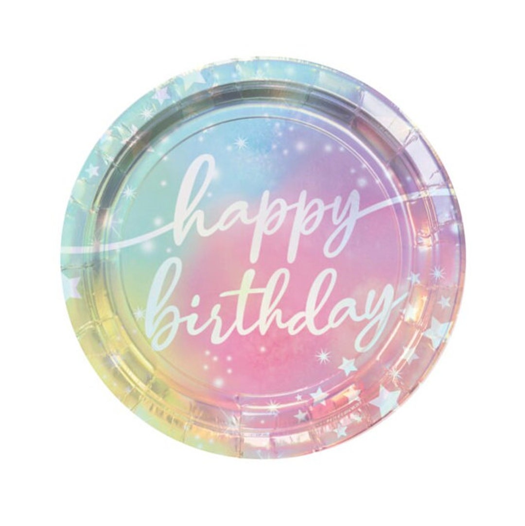 Pastel Rainbow Birthday Plates, Iridescent Birthday Supplies, Pastel ...