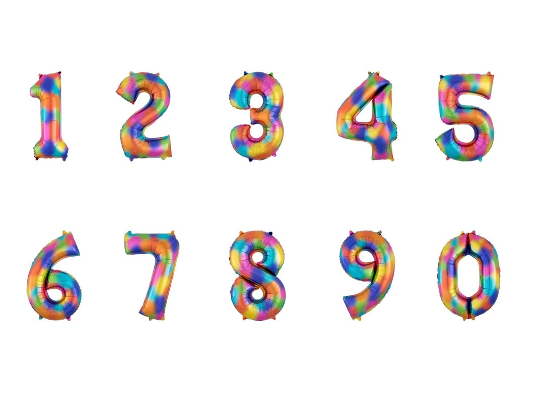 34" Rainbow Number Balloons - Rainbow Birthday Balloons, Rainbow 0-9 ...