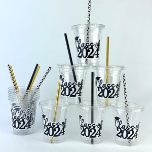 Graduation Cups, Class of 2024, Black and Gold Graduation, 2024 Cups ...